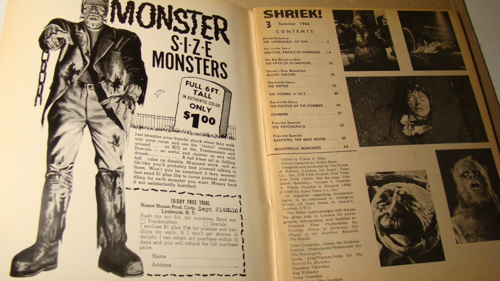 Shriek! 3 *Rare Early Monster Mag* Dracula FU MAN CHU Zombies Famous ...