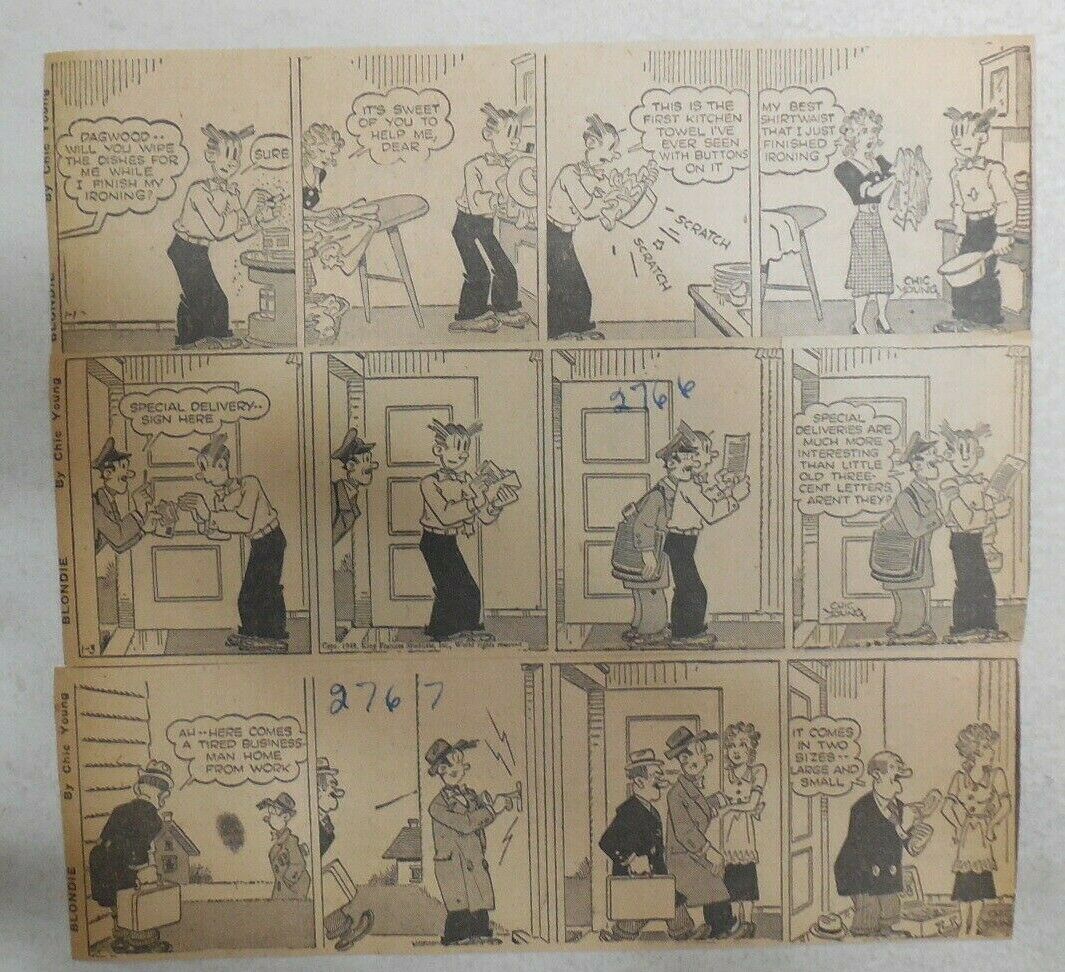 (312) "Blondie" Dailies by Chic Young from 1949 Size: 3 x 8 inches ...
