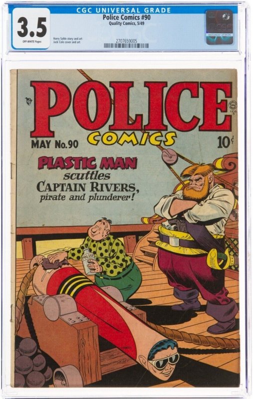 POLICE COMICS #90 CGC 3.5 (Quality 1949) Feat PLASTIC MAN, OW Pgs, Jack ...