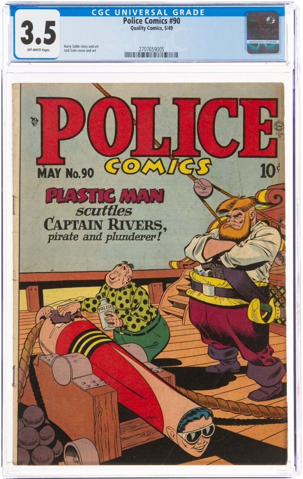 POLICE COMICS #90 CGC 3.5 (Quality 1949) Feat PLASTIC MAN, OW Pgs, Jack ...