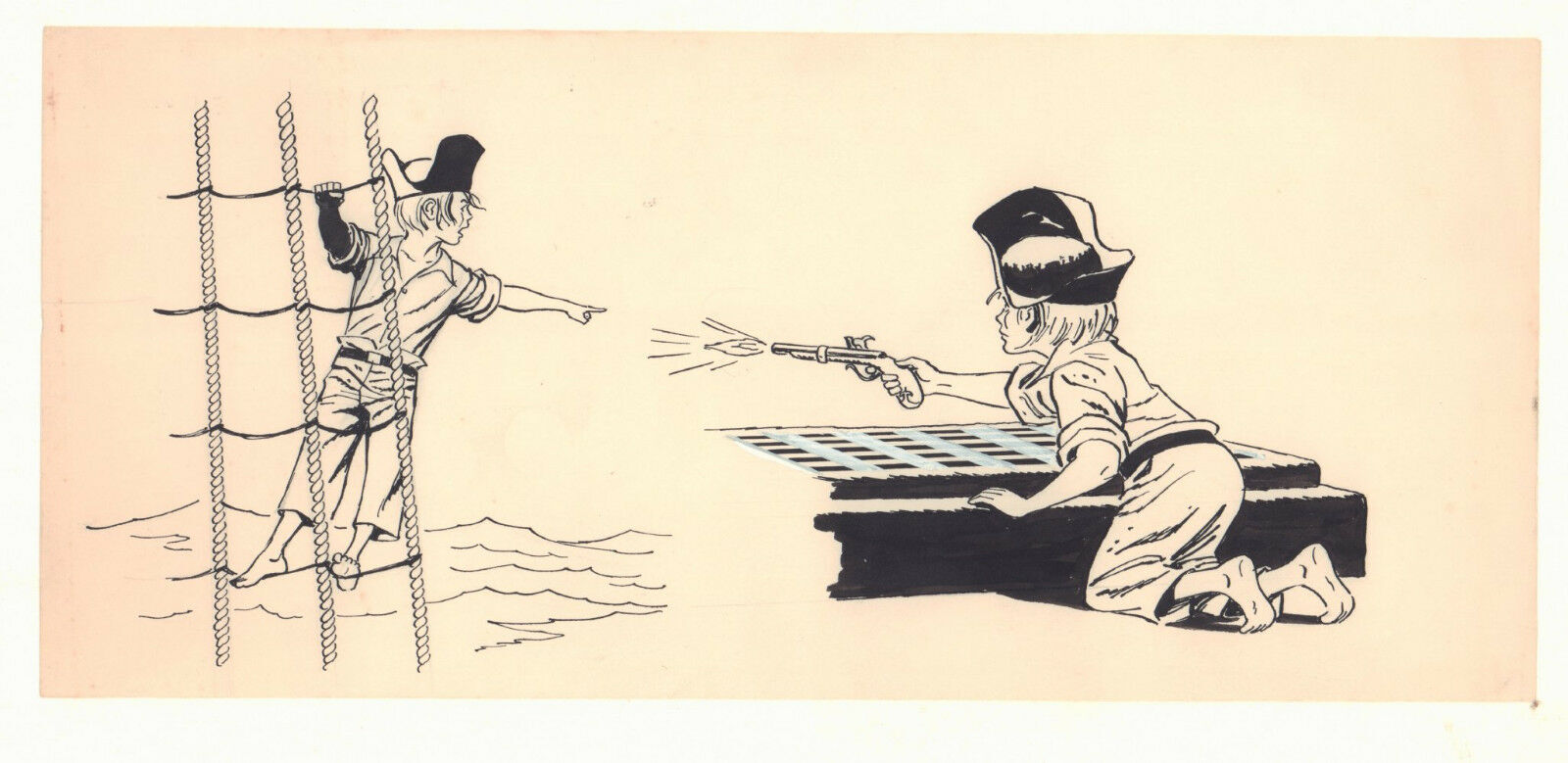 Kid as a Pirate - 2 Children's Book Illos - 1960s art by George Papp ...