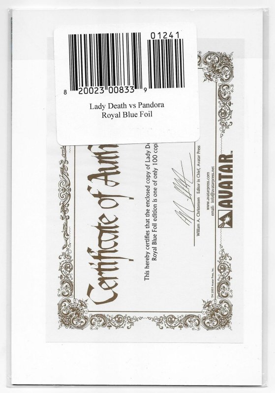 Lady Death vs Pandora #1 Royal Blue Foil Ed Ltd to 100 Sealed w/COA ...