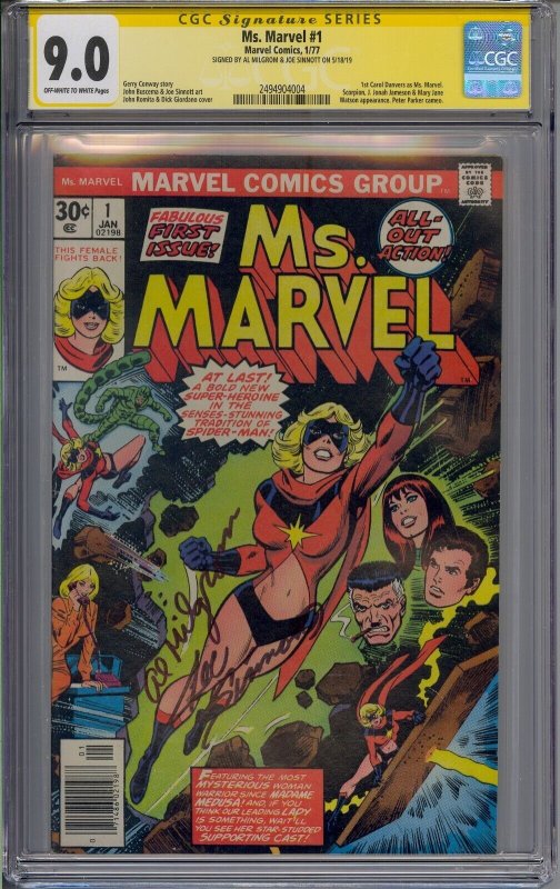 MS Marvel #1 CGC 9.0 SS Signed AL Milgrom JOE Sinnott 1st MS Marvel ...