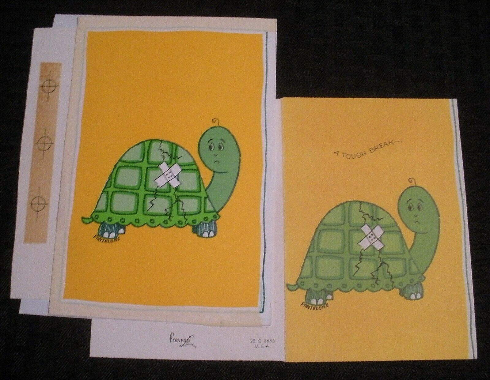 GET WELL SOON Cartoon Turtle Cracked Shell 4.5x7" Greeting Card Art ...