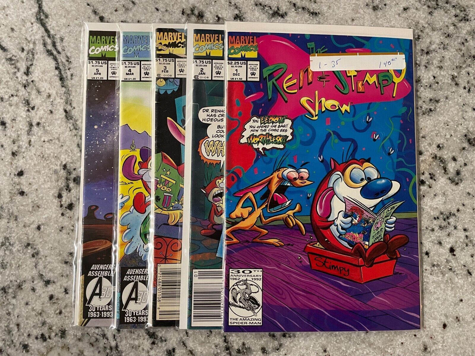 Lot Of 5 Ren & Stimpy Marvel Comic Books # 1 2 3 4 5 Nickelodeon NM ...