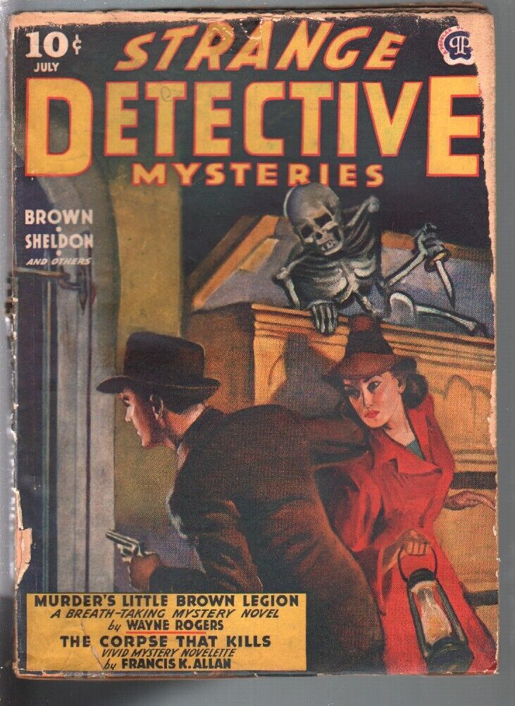 PULP: Strange Detective Mysteries 7/1942-skeleton with dagger & coffin ...