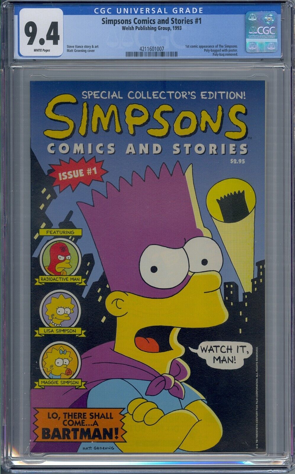 Simpsons Comics and Stories #1 CGC 9.4 1st the Simpsons White Pages ...