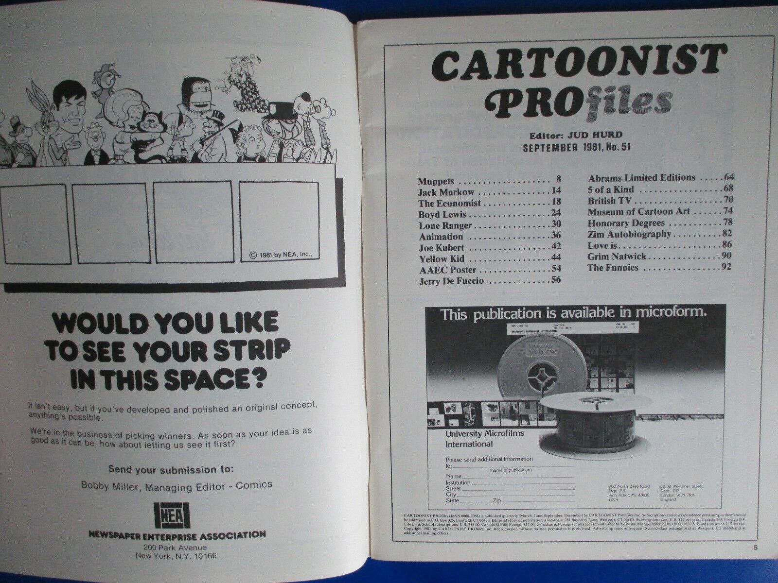 1981 CARTOONIST PROFILES #51 VF- Muppets Kermit Miss Piggy Jim Henson ...