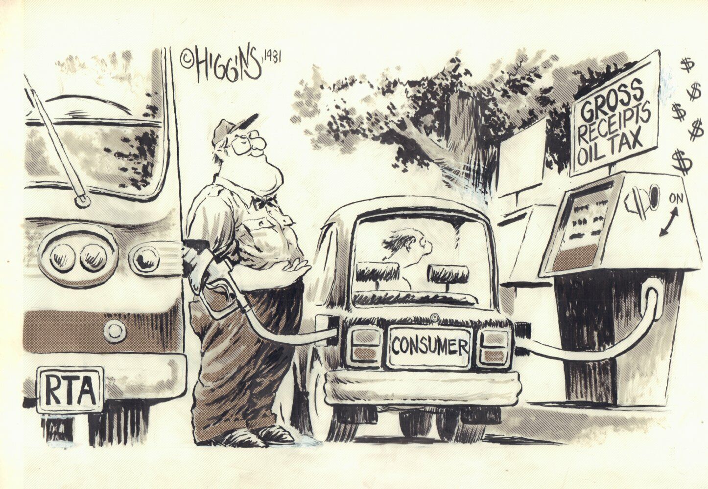 RTA / Consumer / Gross Receipts Oil Tax Newspaper art by Jack Higgins ...