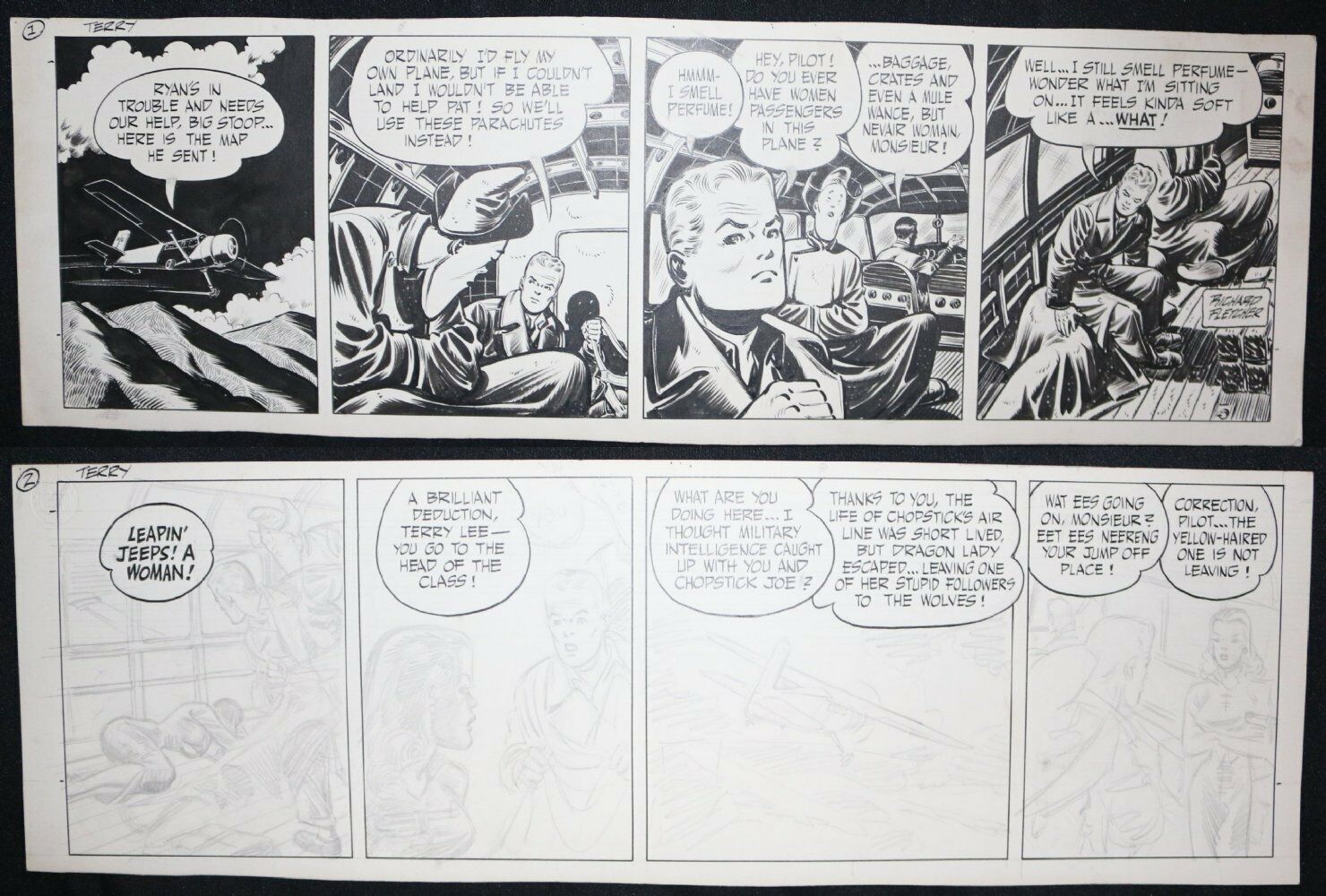 Terry and the Pirates Daily Strip Tryout - Set of 2 Signed art by Dick ...