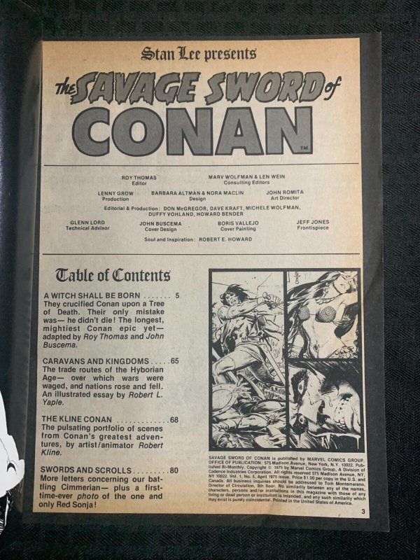 1975 SAVAGE SWORD OF CONAN Magazine #5 VG- 3.5 Boris Vallejo Cover ...