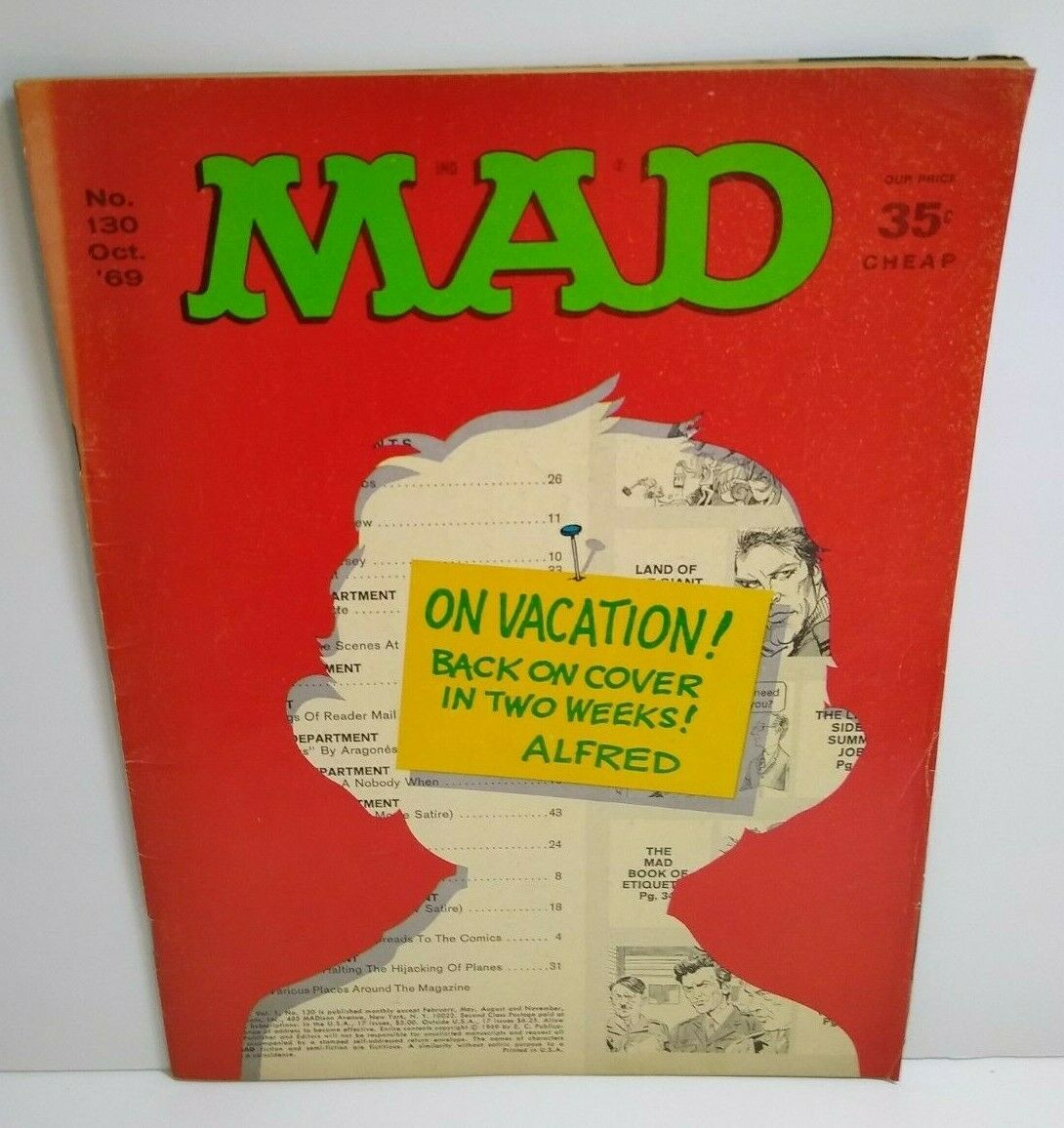MAD Magazine Oct 1969 No 130 On Vacation Cover Vintage Comic Land Of ...
