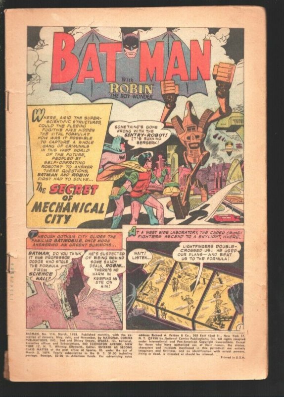 Batman #114 1958-DC-Bat-ape appears-full page ad for Lois Lane #1-robot ...