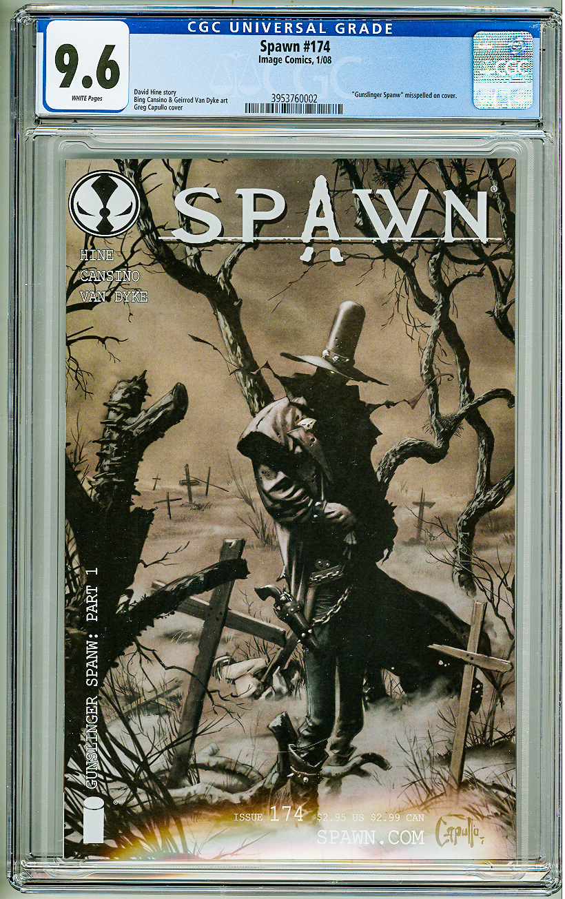 Spawn #174 (2008) CGC 9.6! "Gunslinger Spanw" misspelled on cover ...