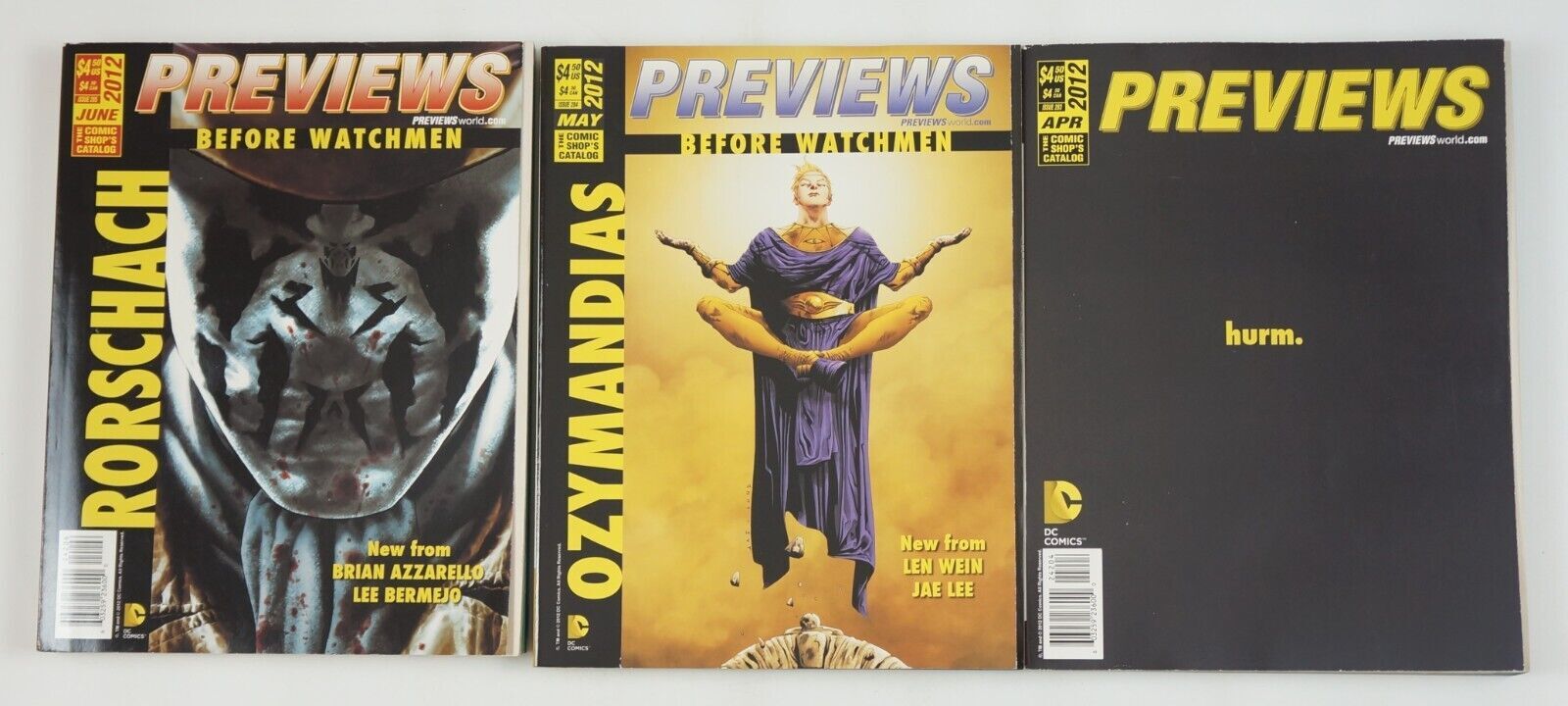 Previews Magazine 2012 Before Watchmen lot - 283 284 285 - Ozymandias Rorschach | Comic Books ...