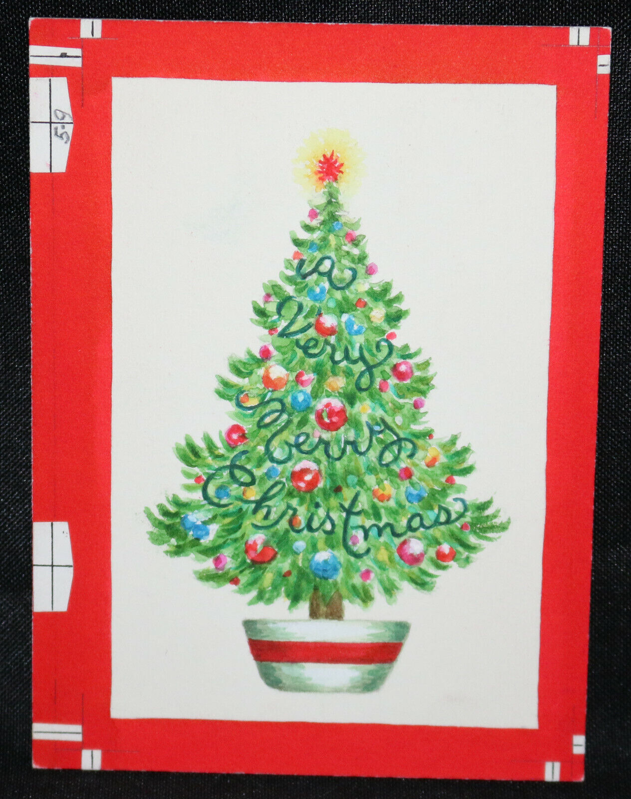 Original Christmas Greeting Card Art - 1972 A Very Merry Christmas Tree ...