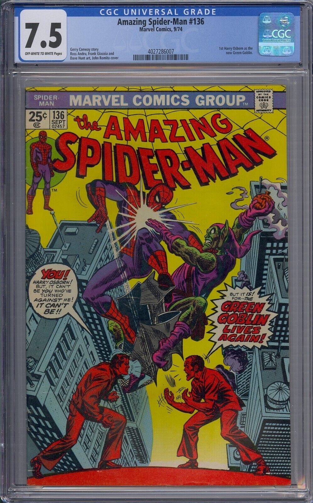 Amazing Spider-Man #136 CGC 7.5 1st Harry Osborn as Green Goblin John ...