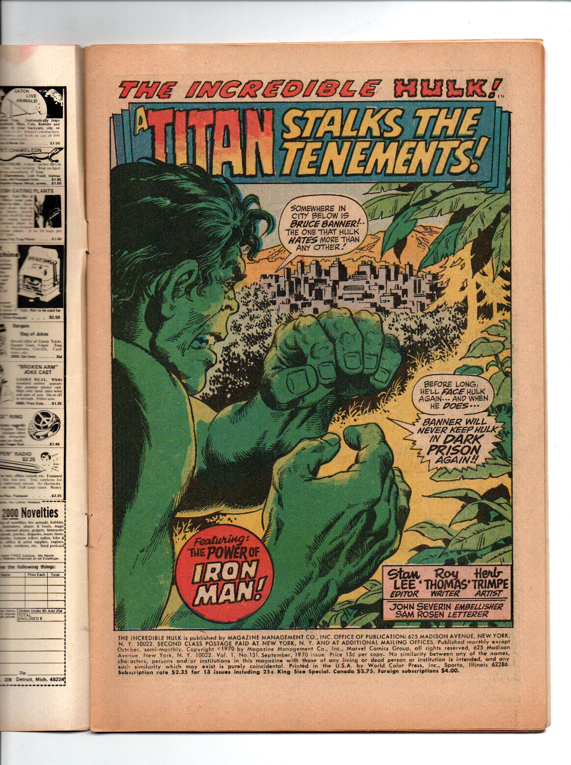 Incredible Hulk #131 - vs Iron Man - 1st Jim Wilson - 1970 - VG | Comic ...