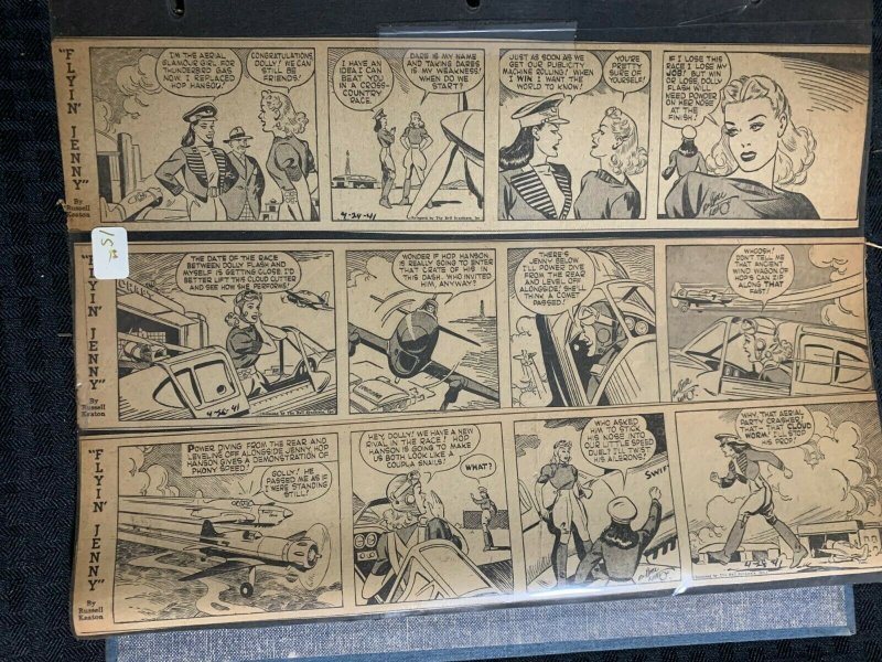 1941 FLYIN JENNY by Russell Keaton 12x3" Clipped Comic Strip LOT D of ...