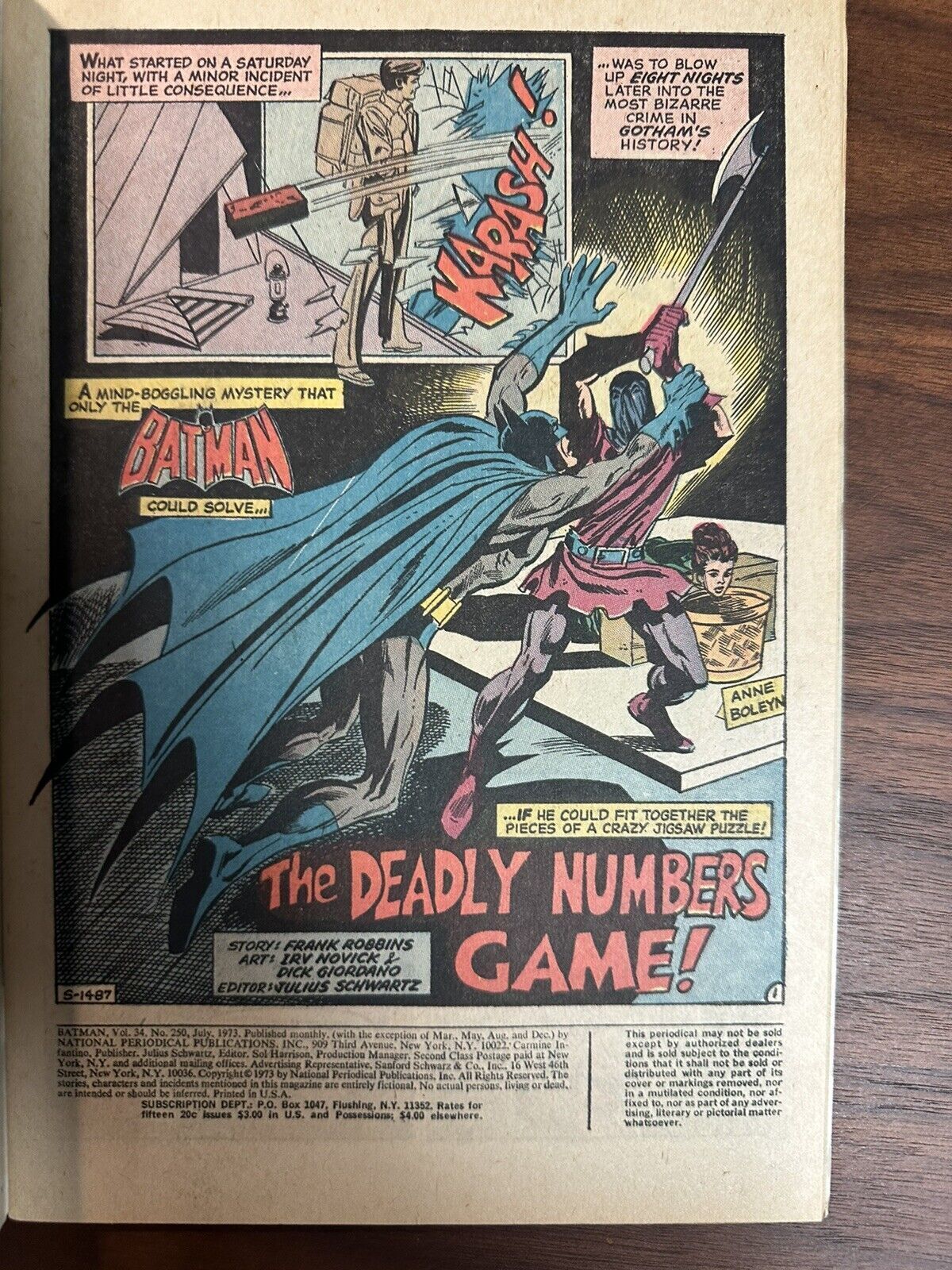Batman #250 FN “The Deadly Numbers Game!" Dick Giordano Cover (DC 1973 ...