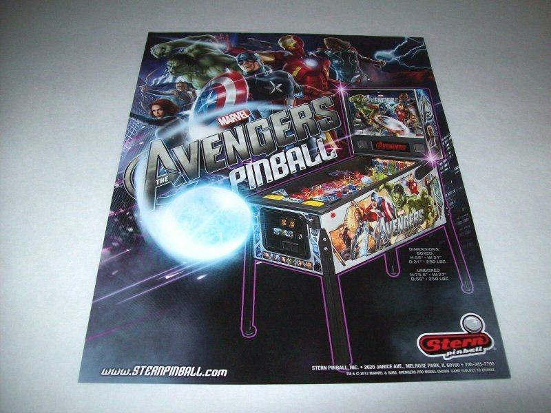 Avengers Pinball FLYER Captain America Thor Black Widow Hulk Marvel ...