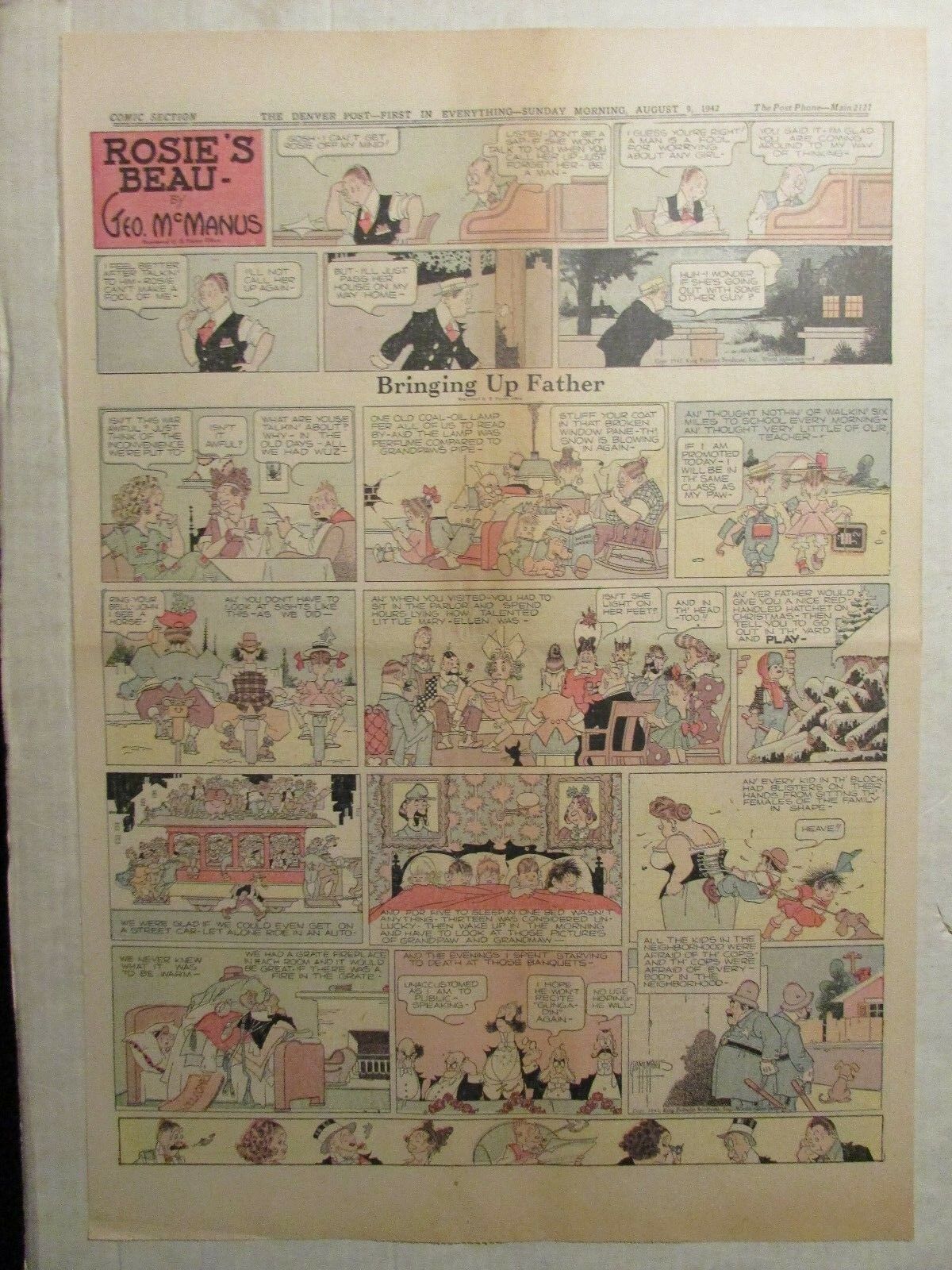 1942 Aug 9 SUNDAY COMIC PAGE 15x21" FN 6.0 Popeye / Rosie's Beau ...