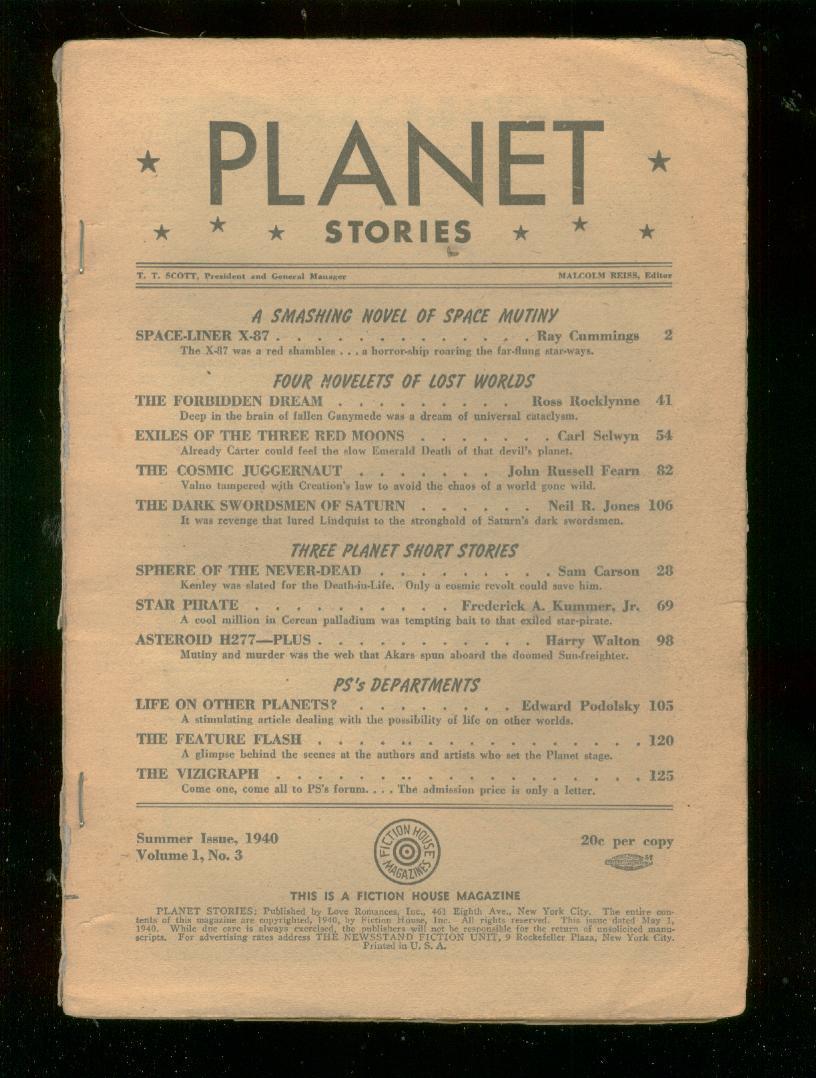 Pulp: Planet Stories #3 Summer 1940-Bargain Copy-Rare Pulp !! FR ...