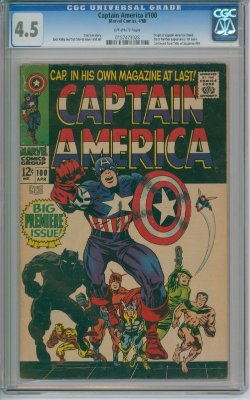 Captain America #100 CGC 4.5 Marvel Comics 1968 Origin Of Captain ...