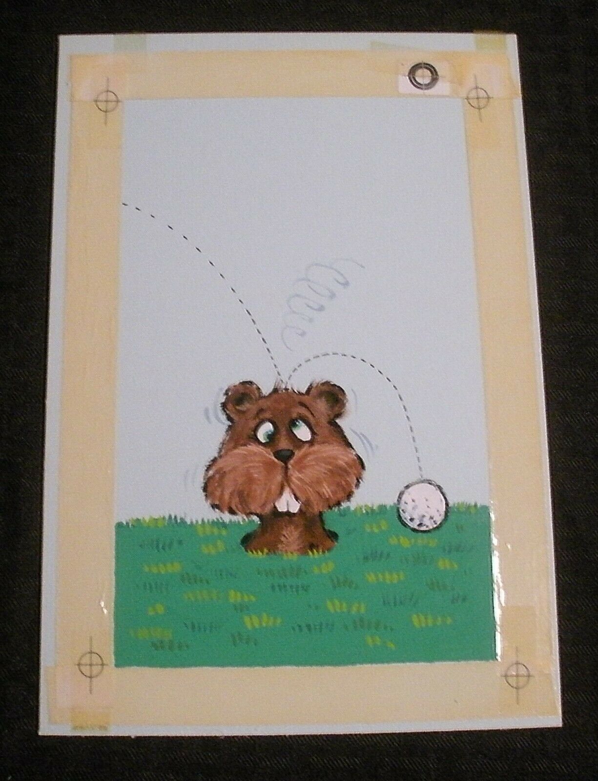 GET WELL SOON Painted Cartoon Gopher & Golf Ball 7x10" Greeting Card ...