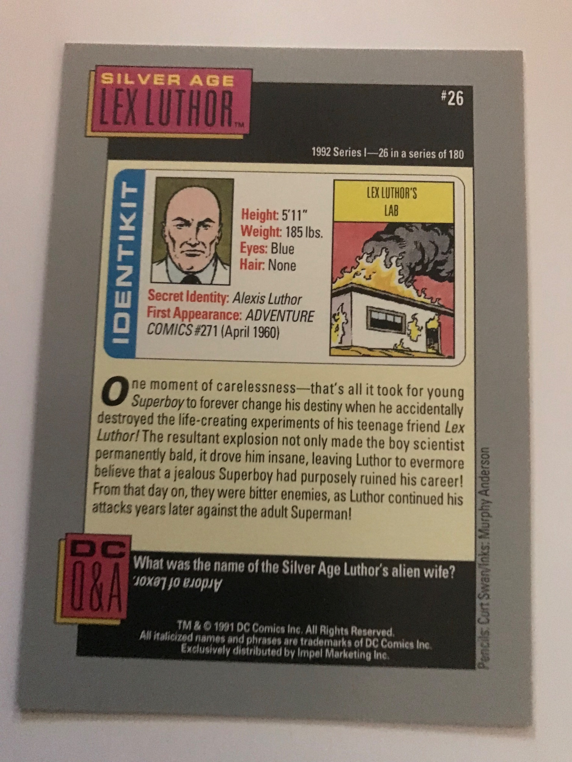 SA LEX LUTHOR #26 card : 1992 DC Universe Series 1, NM/M, Impel, Curt ...