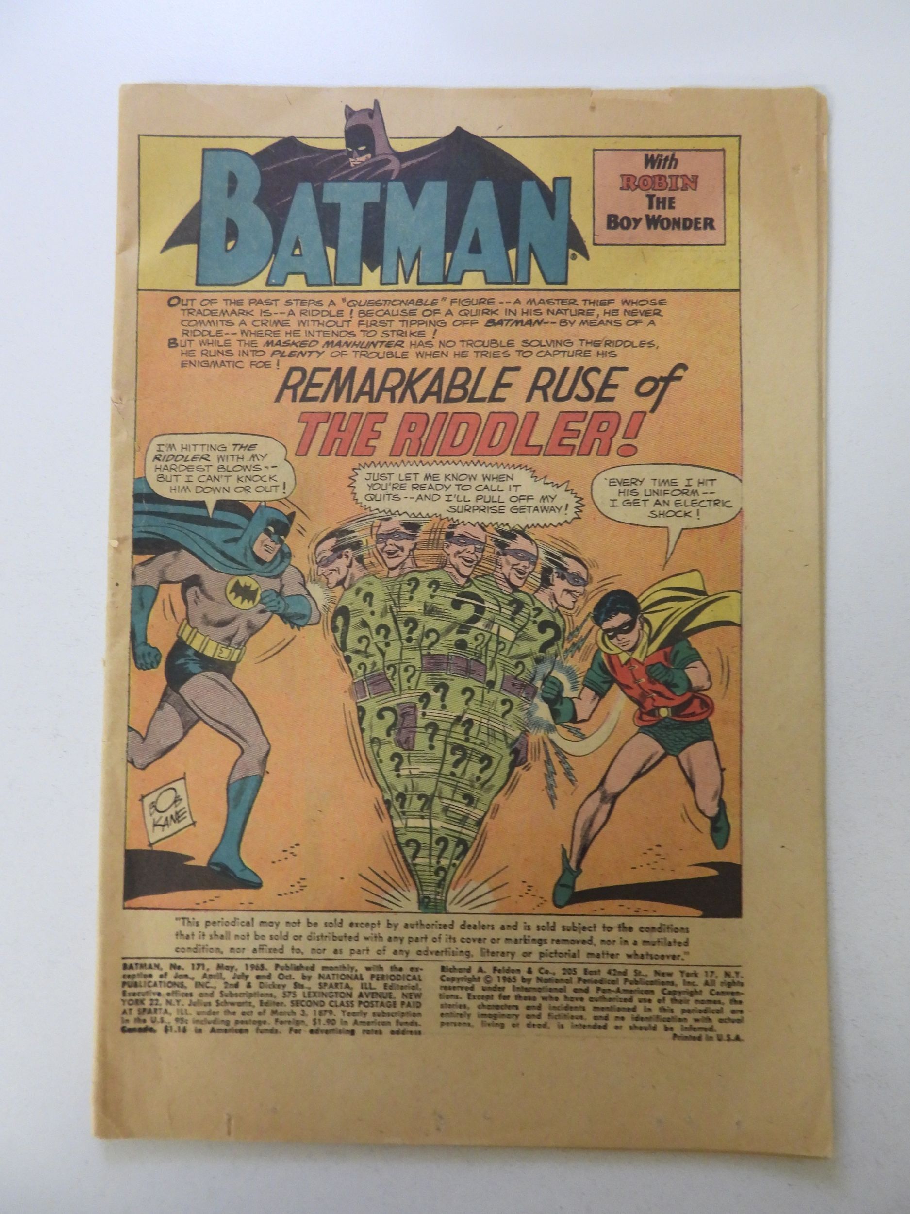 Batman #171 1st silver age appearance of The Riddler coverless | Comic ...