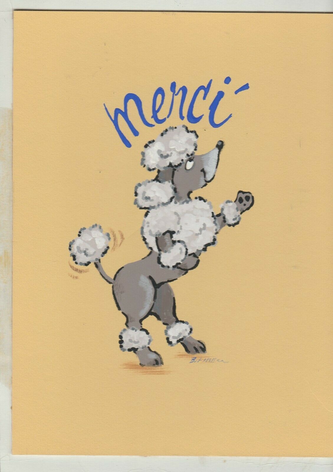THANK YOU NOTE Painted French Poodle Merci 7x9.5" Greeting Card Art # ...