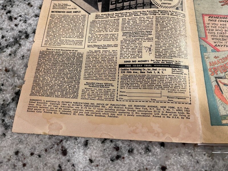 Daredevil # 1 VG Marvel Comic Book Origin & 1st Appearance Of Matt ...