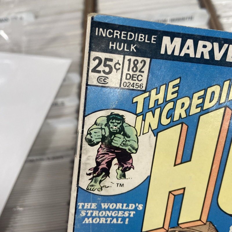 THE INCREDIBLE HULK #182 3rd Appearance of Wolverine Cameo VG MARVEL ...