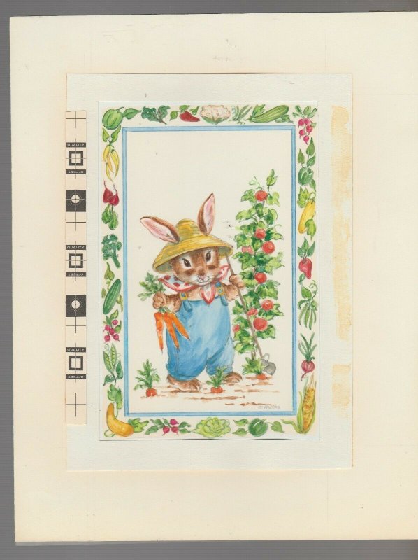 EVERYONE WANTS YOU Cute Rabbit w/ Hoe & Carrots 7.5x9.5 Greeting Card ...