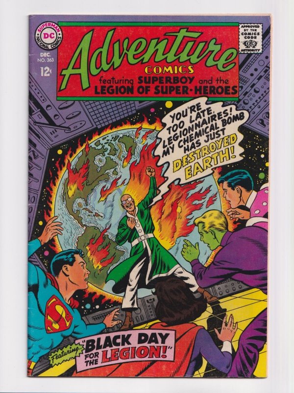 Adventure Comics #363 DC Comics 1968 Sharp Copy FN+ Legion of Super ...