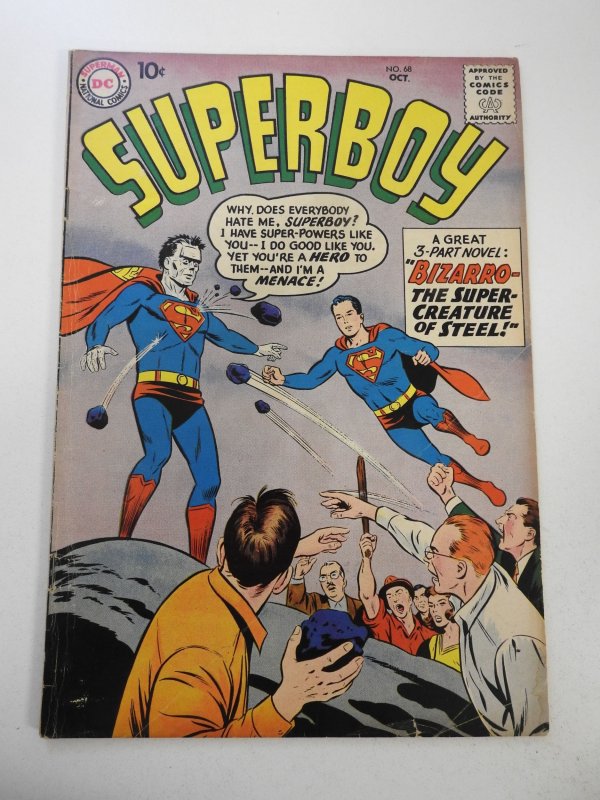 Superboy #68 (1958) VG- Condition 1st appearance of Bizarro! moisture ...