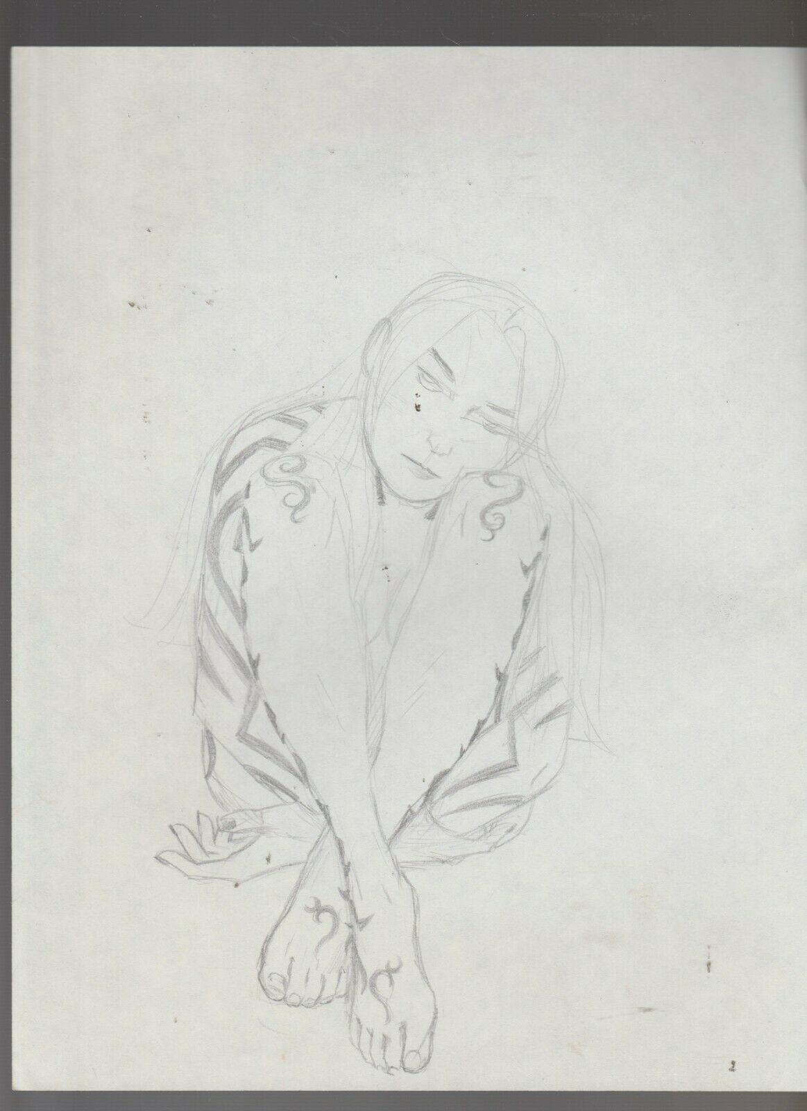 TATTOO GIRL by CSM Character Design Sketch 8.5x11" Front Arms Knees ...