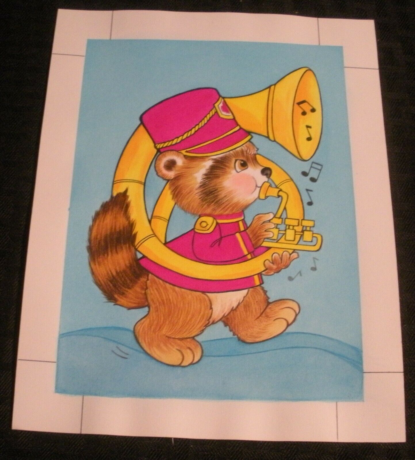 HAPPY BIRTHDAY Cute Cartoon Raccoon Playing Tuba 7x9" Greeting Card Art ...