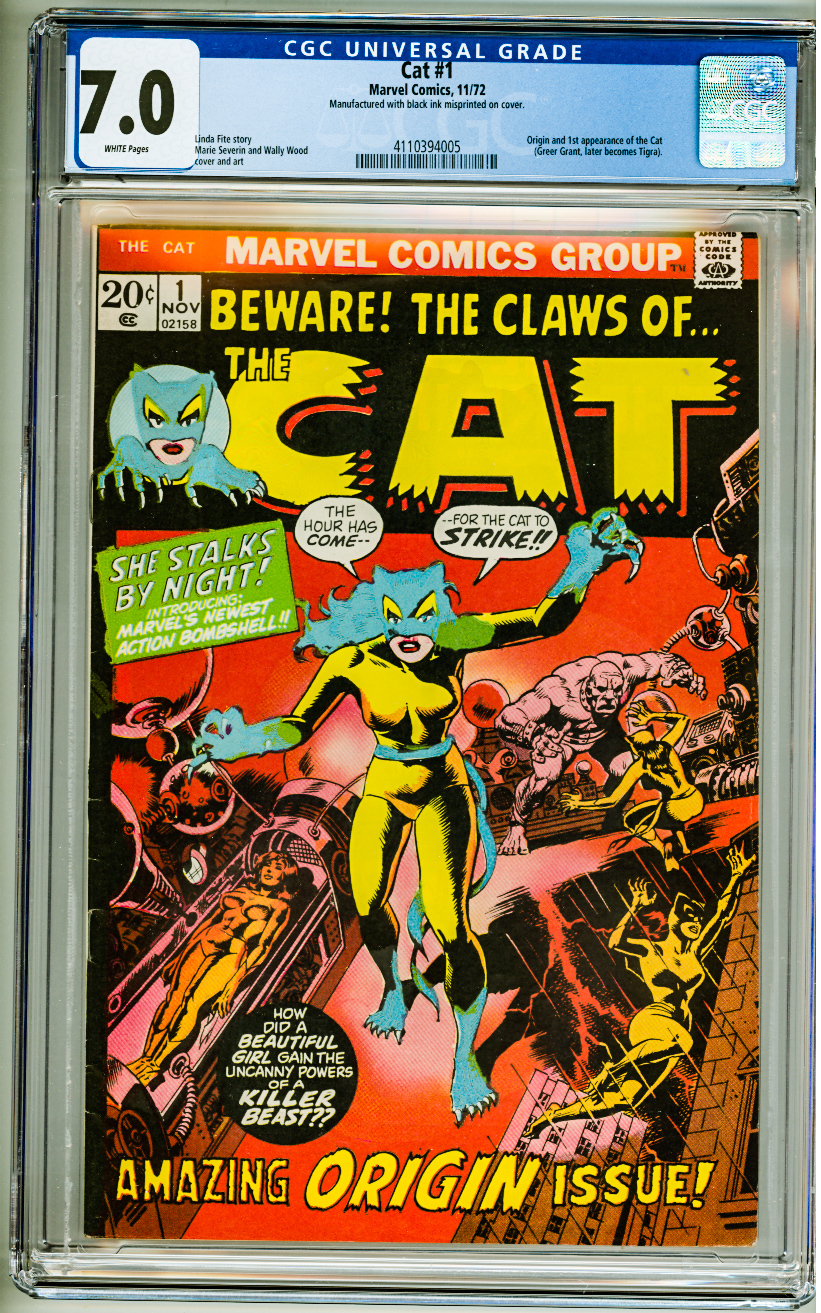 The Cat #1 (1972) CGC 7.0! Manufactured with black ink misprinted on ...