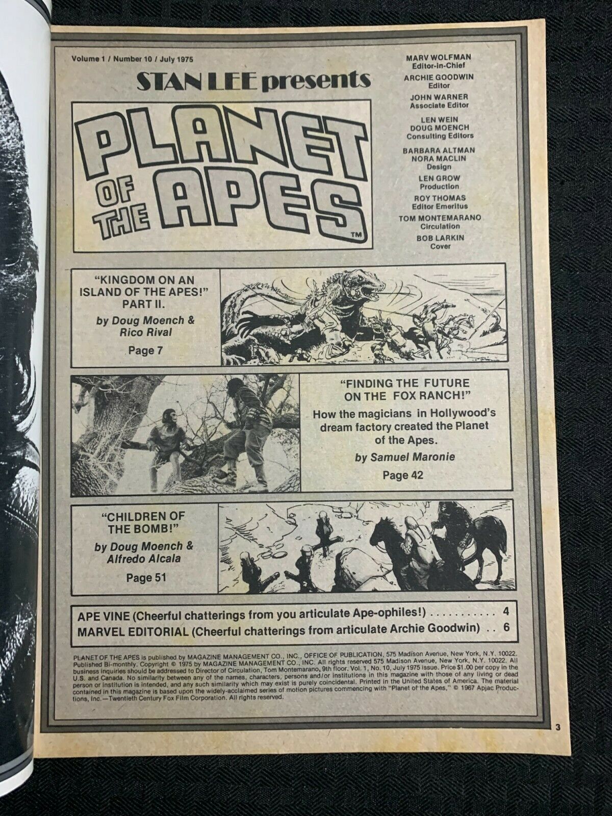 1975 PLANET OF THE APES Magazine #10 FVF 7.0 Bob Larkin Cover / Alfredo ...