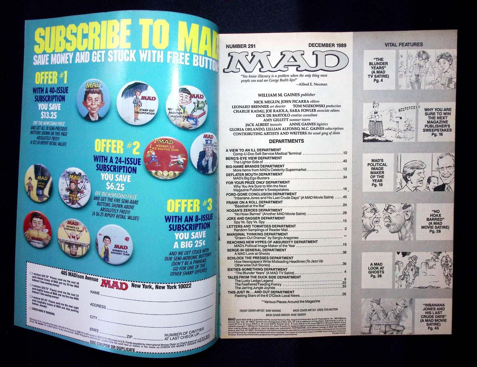 Mad Magazine #291 Dec 1989 Teenage Mutant Ninja Turtles TMNT issue ...