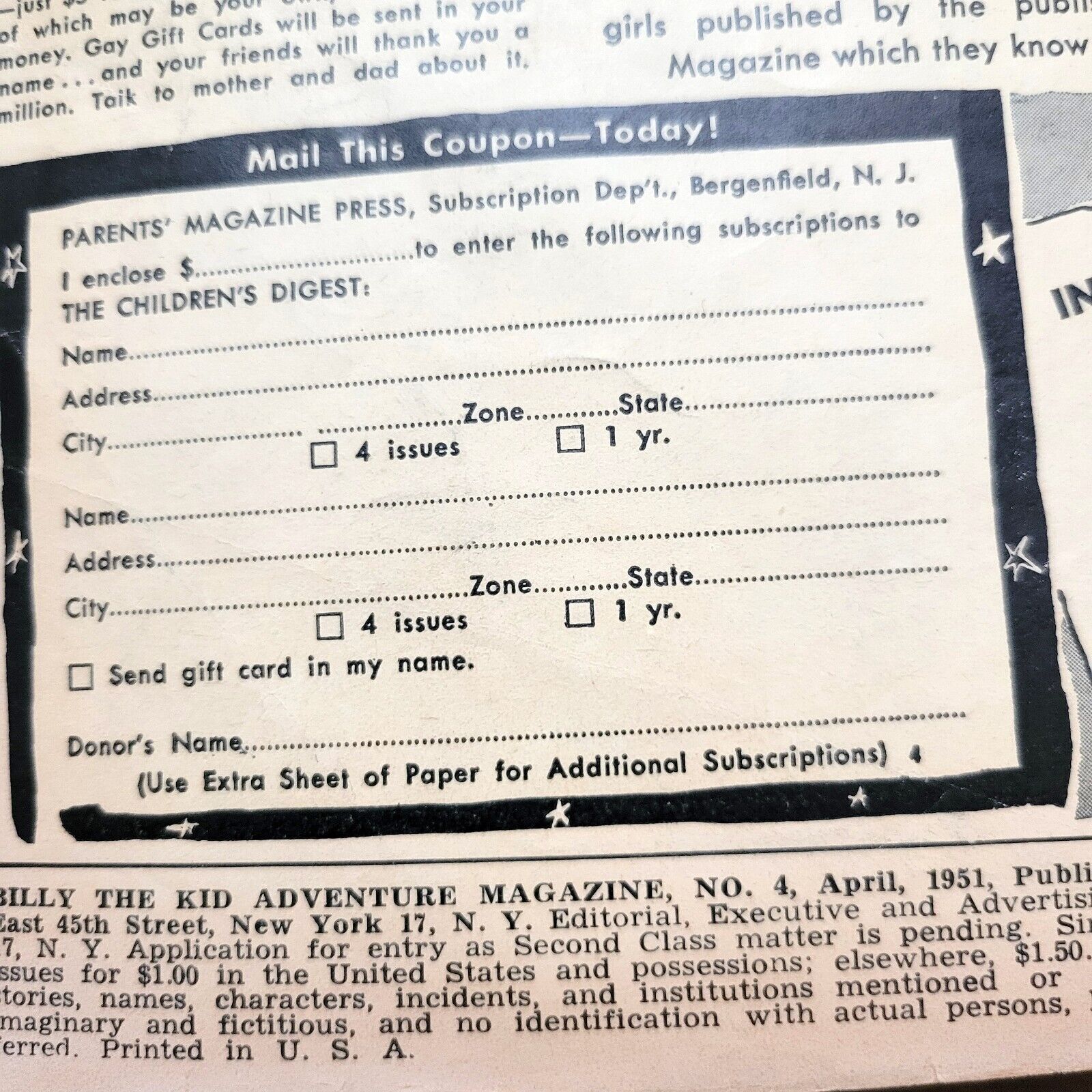 Billy the KID Adventure MAG #4 VG 1951 10c Golden AGE / Western by Jack ...