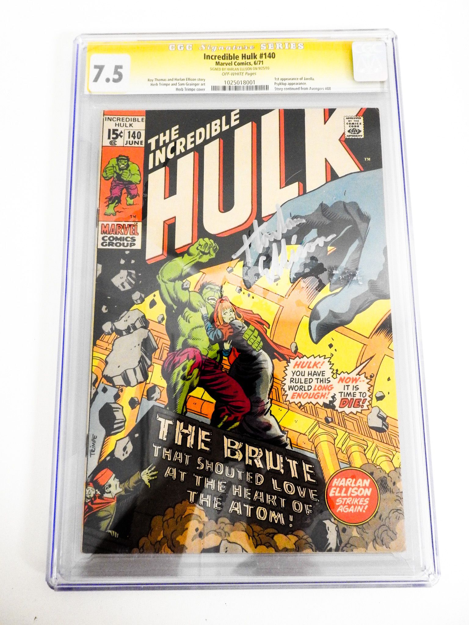 The Incredible Hulk #140 (1971) CGC Signature 7.5! Signed! sticker ...