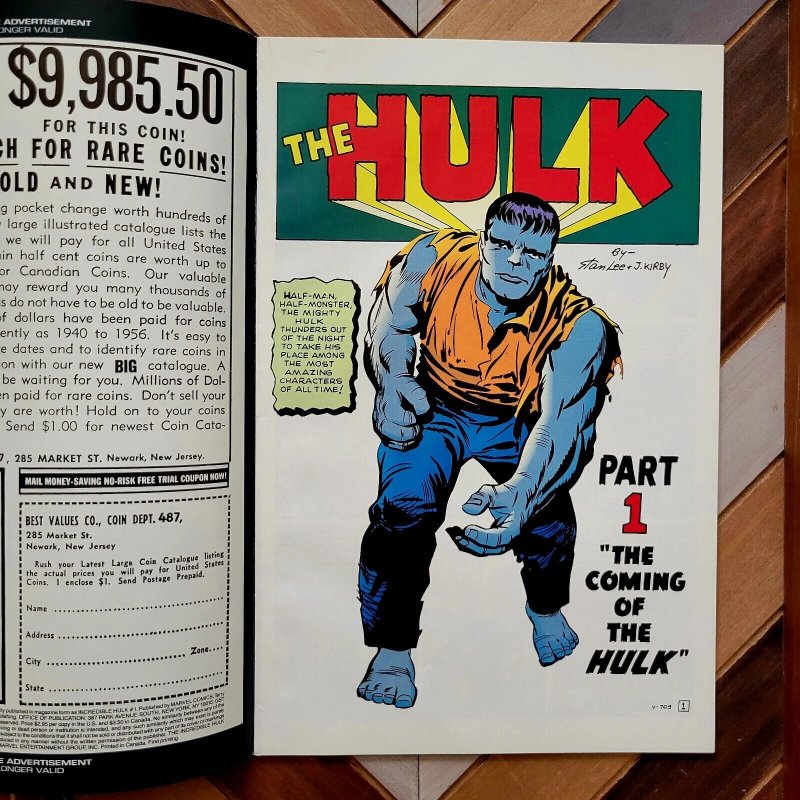 Marvel Milestone Edition: INCREDIBLE HULK #1 FN/VF (1991) Classic Jack ...