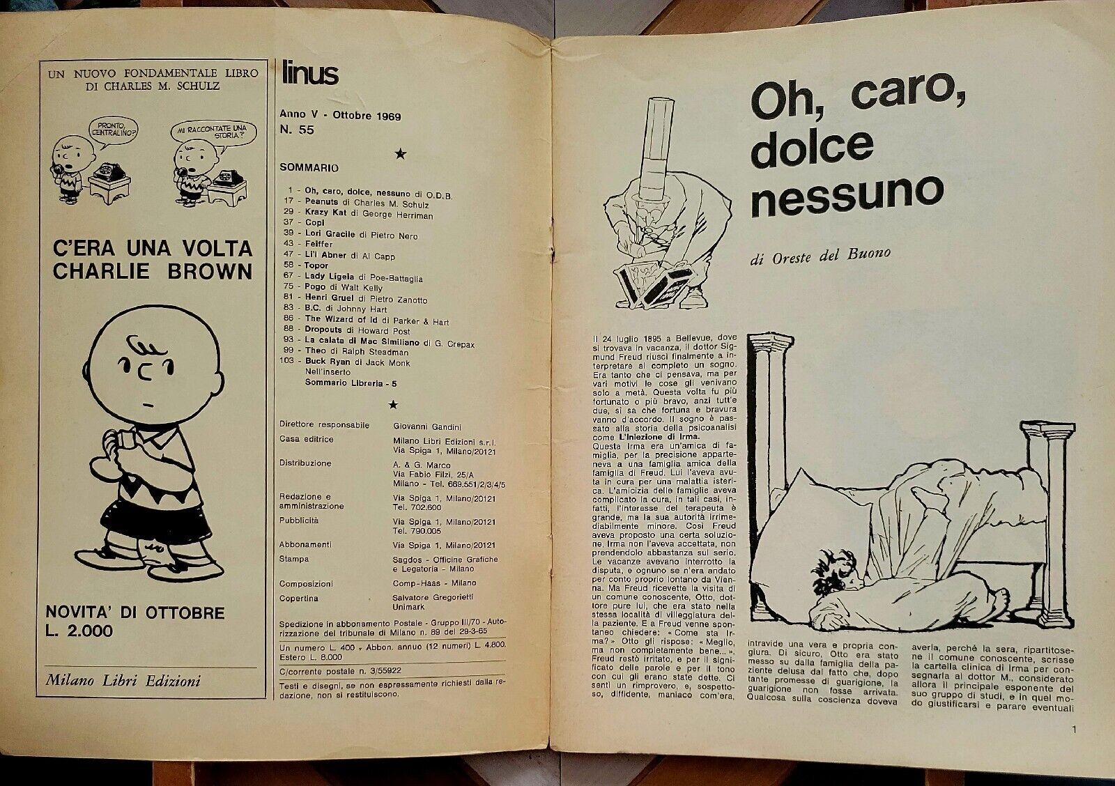 LINUS #55 VG (Italian Comic Magazine Oct 1969) PEANUTS, LITTLE NEMO ...
