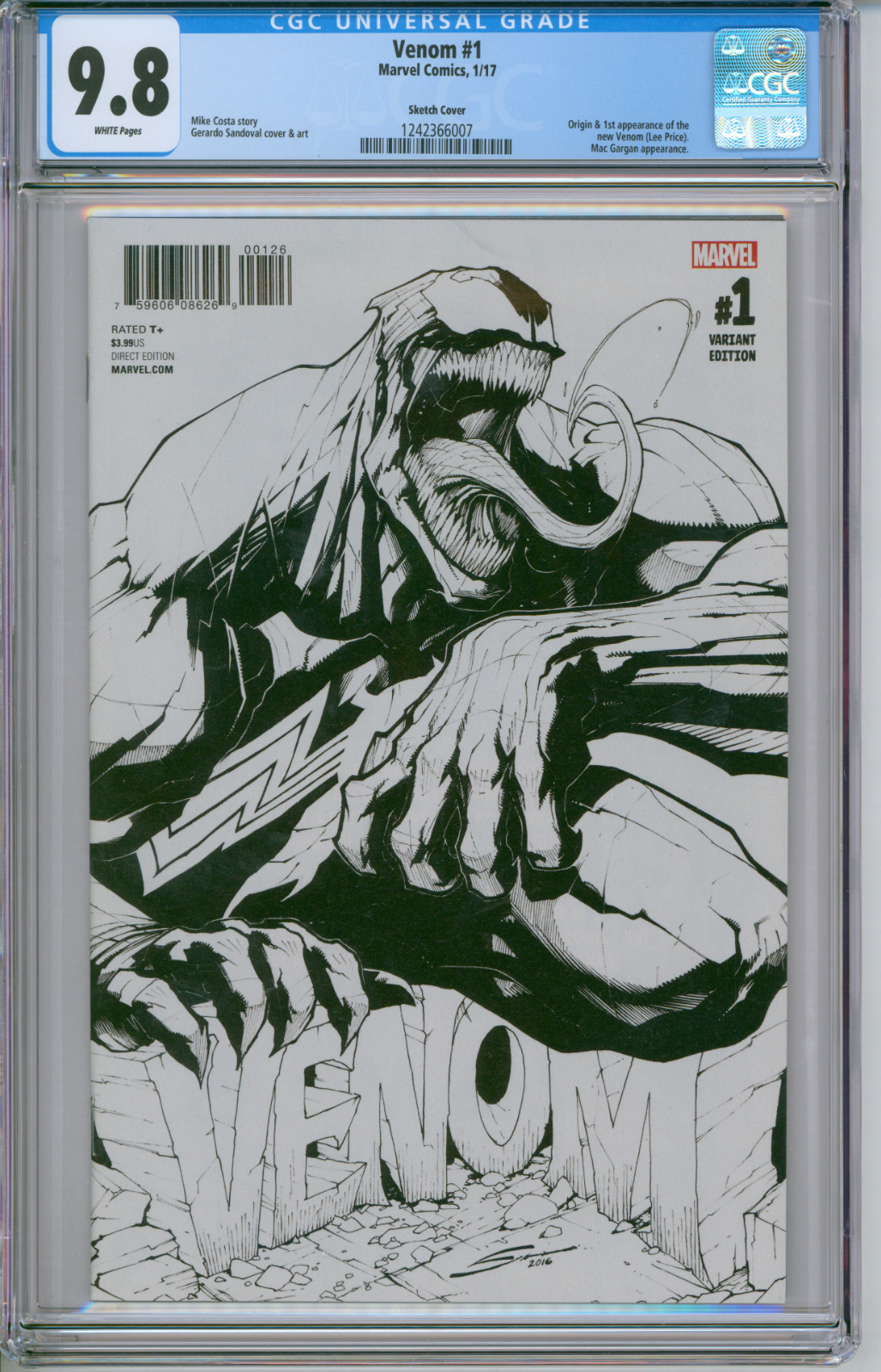 Venom #1 CGC 9.8 2017 Marvel Sandoval Sketch Cover 1st Lee Price Venom ...