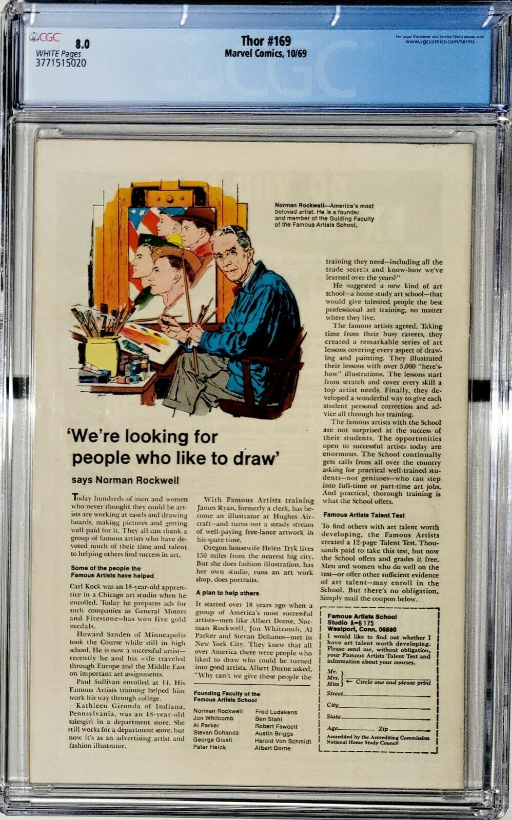 THOR #169 (Marvel 1969) CGC 8.0 White Pgs Galactus origin, classic ...
