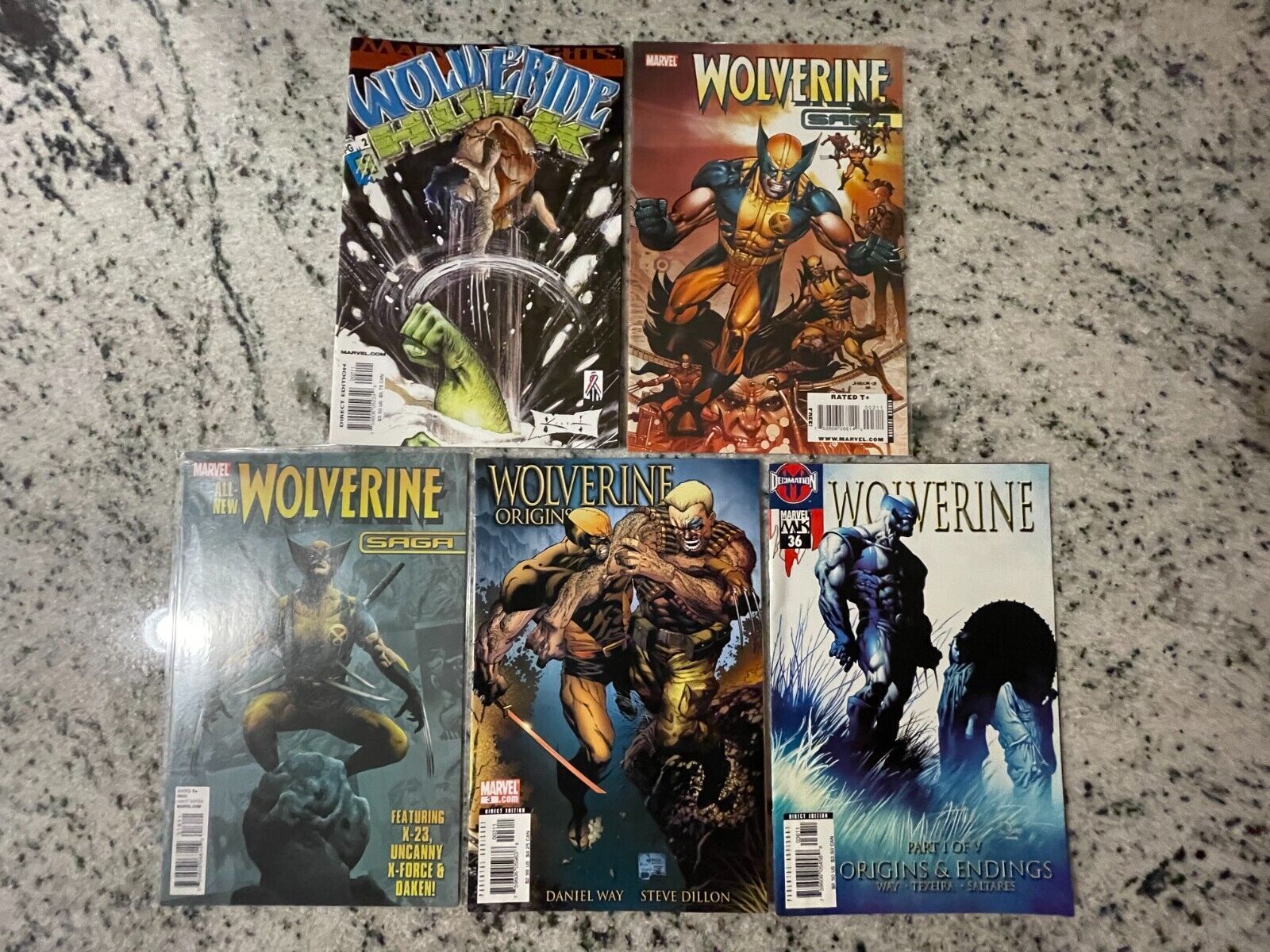 5 Marvel Comic Books Wolverine # 36 Origins 3 Saga 1 Saga 3 Hulk 2 X ...