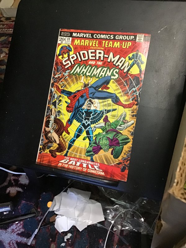 Marvel Team-Up #11 (1973) Inhumans, Black Bolt vs. Spidey! Mid grey key ...